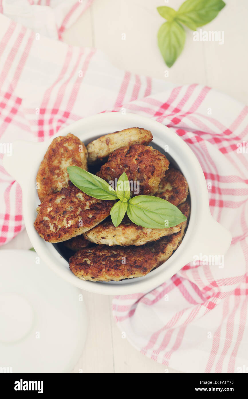 fish cutlets countrylike, top view Stock Photo - Alamy