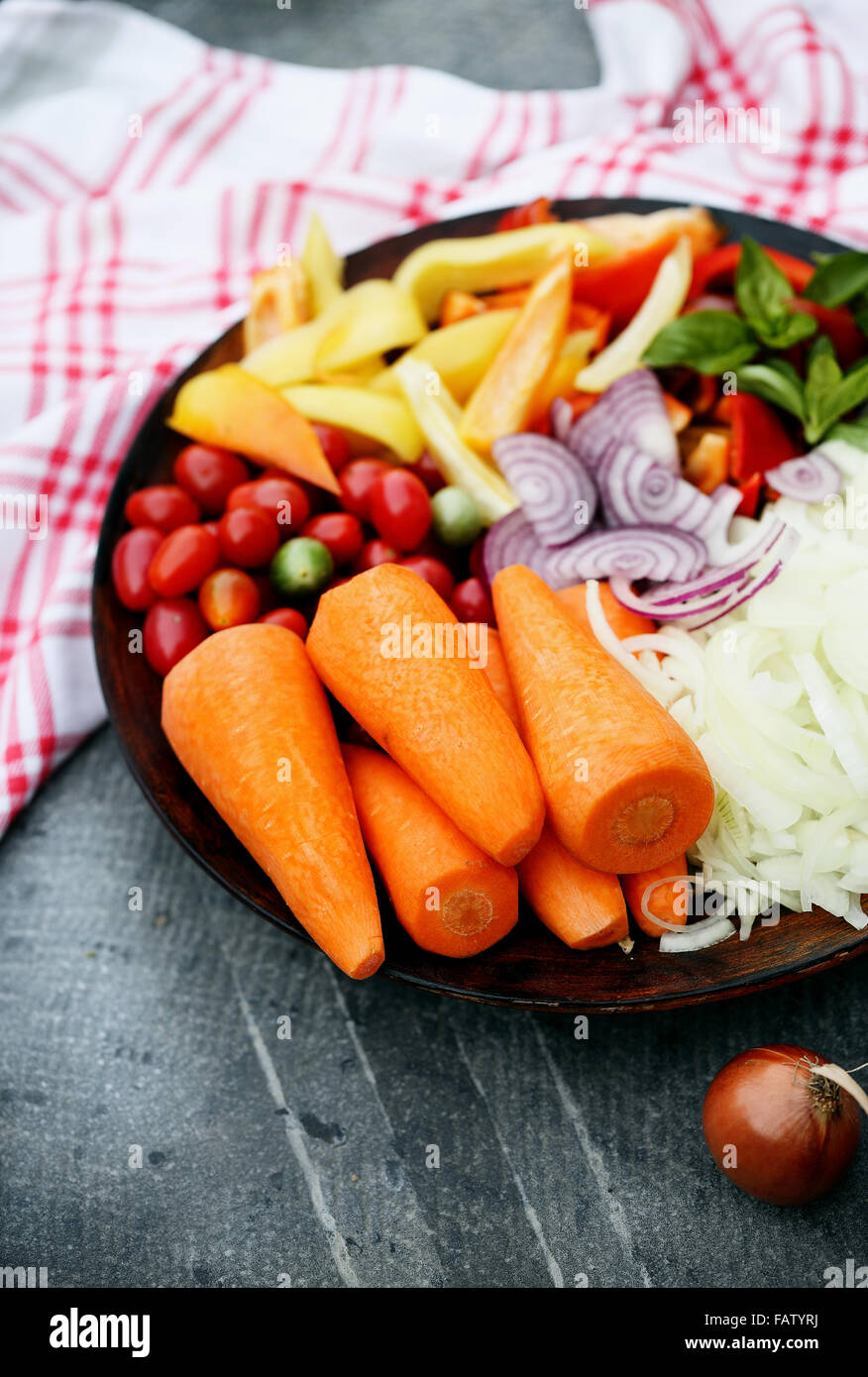 Sliced vegetables for salad Stock Photo - Alamy