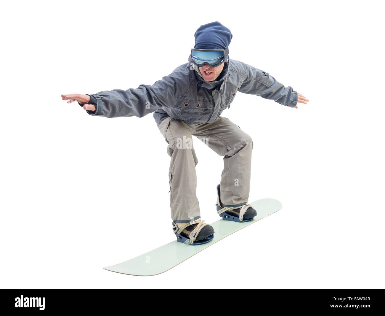 Snowboarder with snowboard deck. Isolated on a white background Stock ...