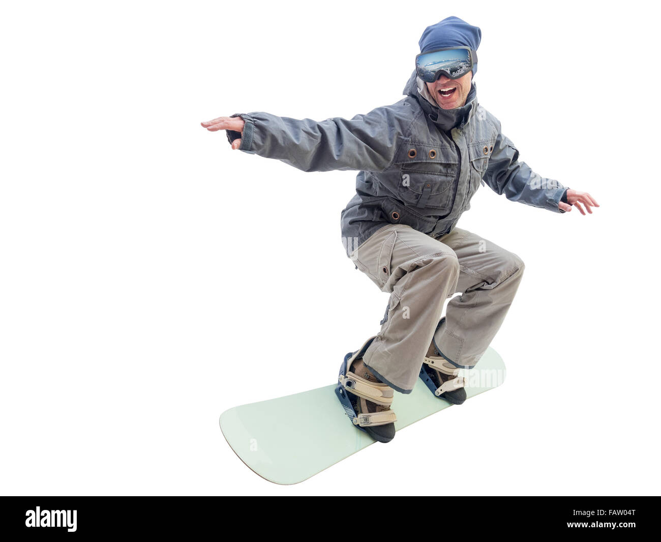 Snowboarder with snowboard deck. Isolated on a white background Stock ...