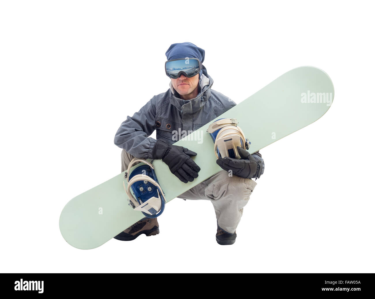 Snowboarder with snowboard deck. Isolated on a white background Stock ...