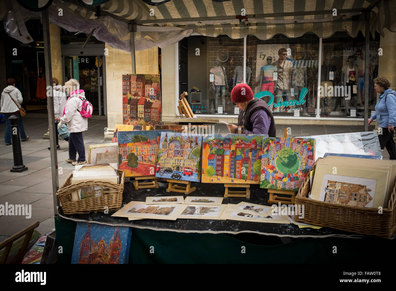 Street stall selling paintings in the city of Bath, Somerset, UK Stock ...