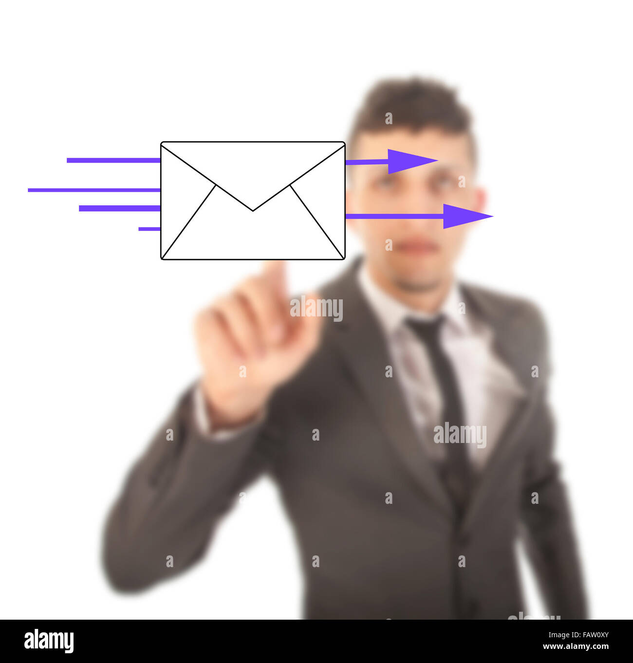 Young business man with email symbol isolated on white background Stock ...