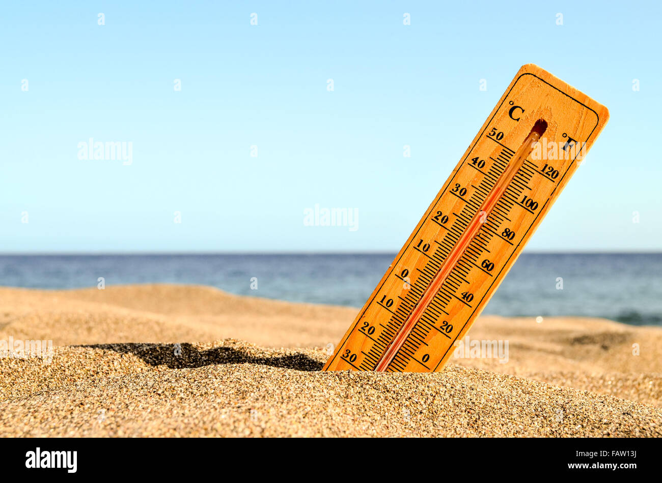 Thermometer on the Sand Beach Stock Photo - Alamy
