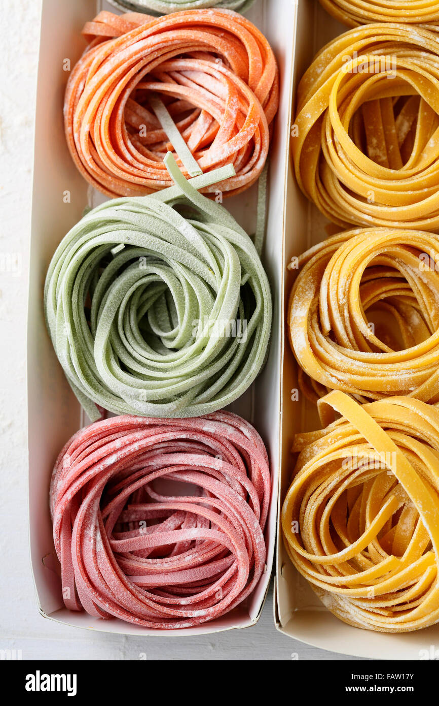 raw color pasta in box, top view Stock Photo - Alamy