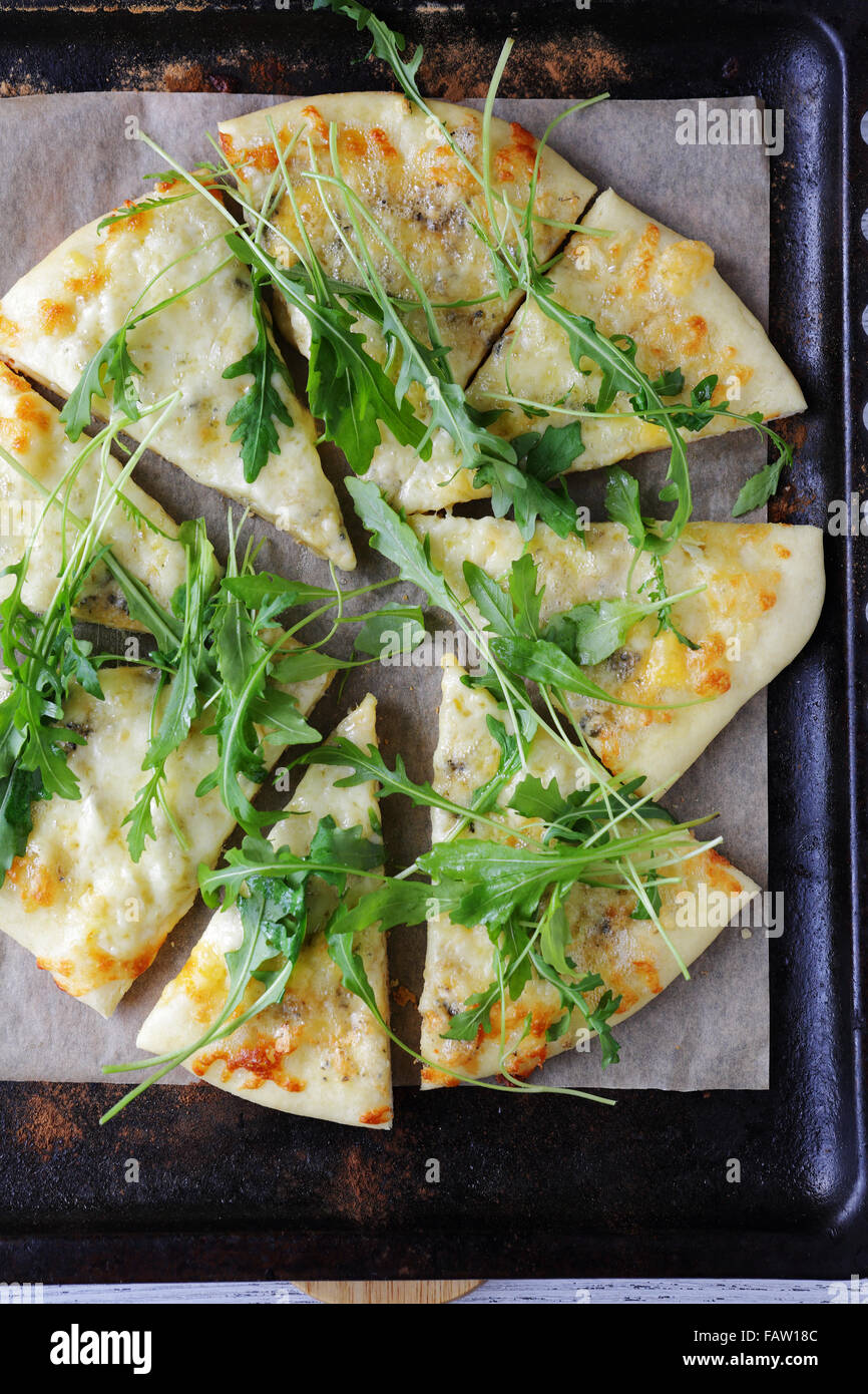 flat bread with cheese, pizza top Stock Photo - Alamy