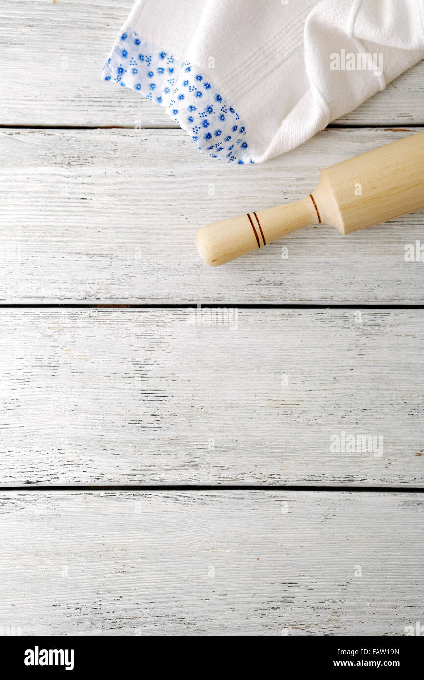 kitchen background with rolling pin on boards Stock Photo - Alamy