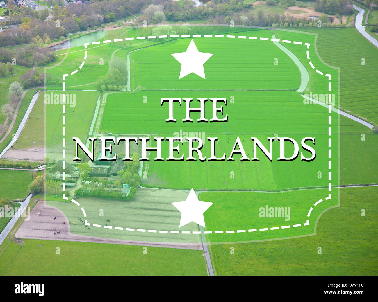 Dutch farm landscape from above with vintage label Stock Photo - Alamy