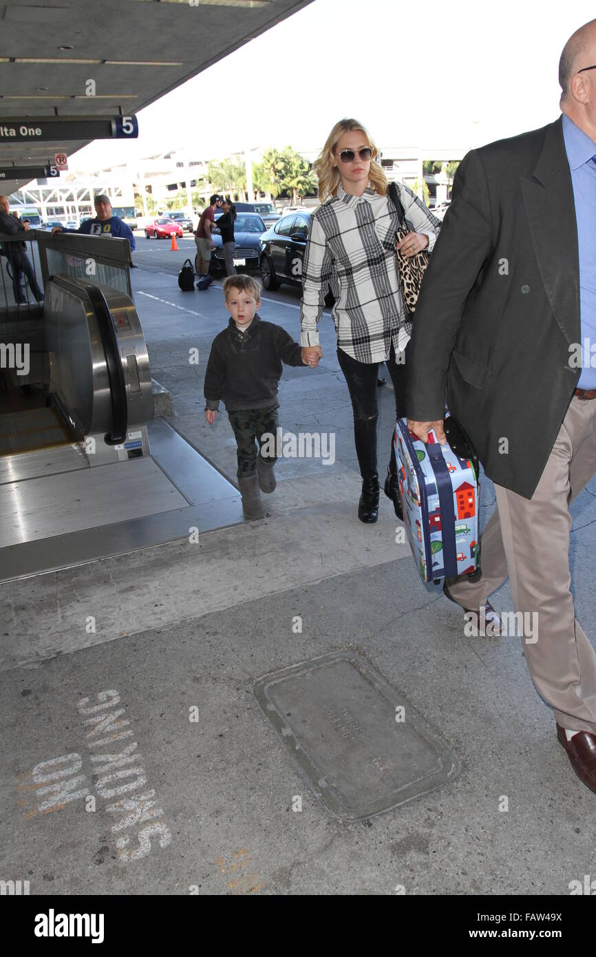 January Jones arrives at Los Angeles International Airport with her son ...