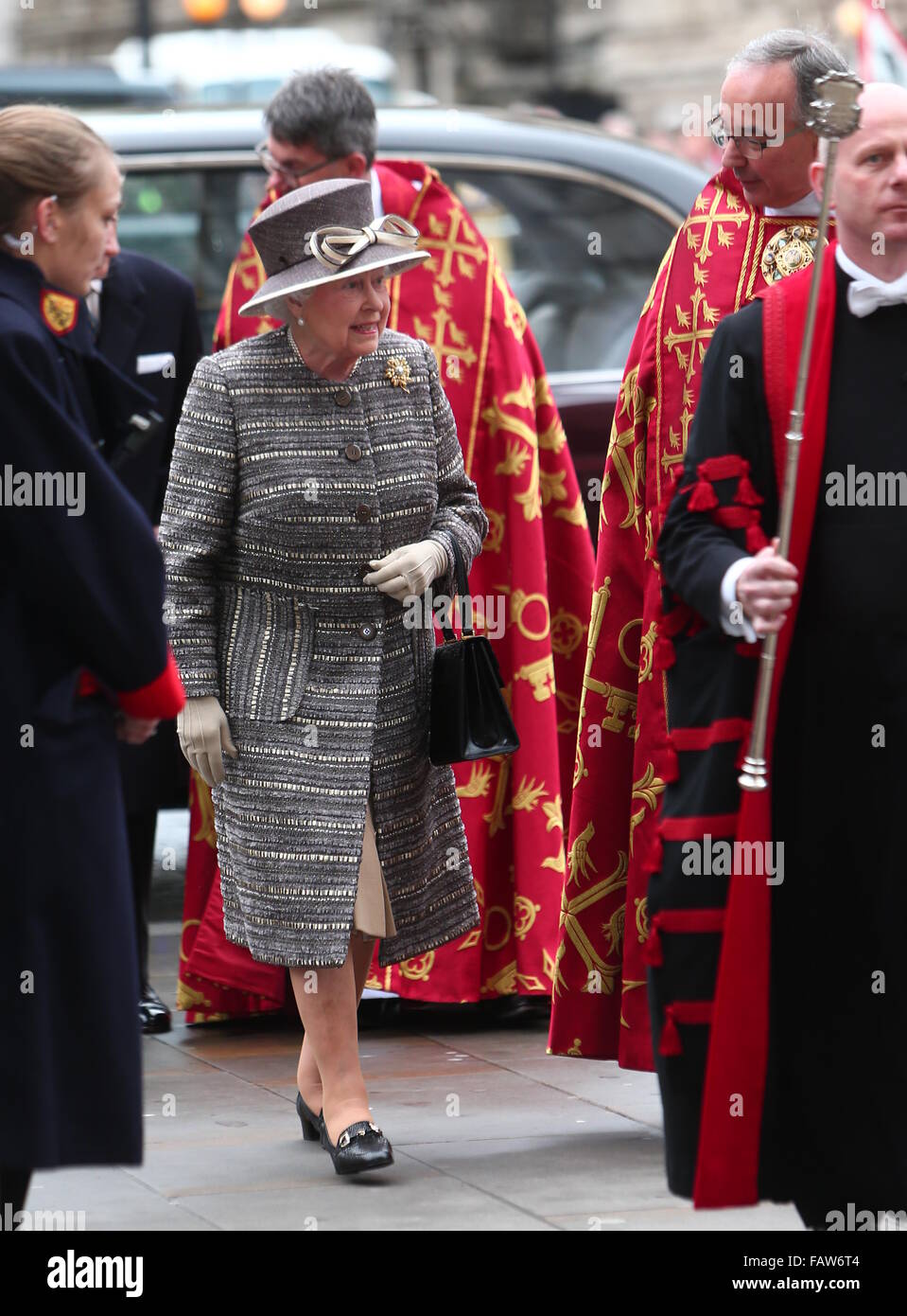Queen Elizabeth II, accompanied by Prince Philip, Duke of Edinburgh ...