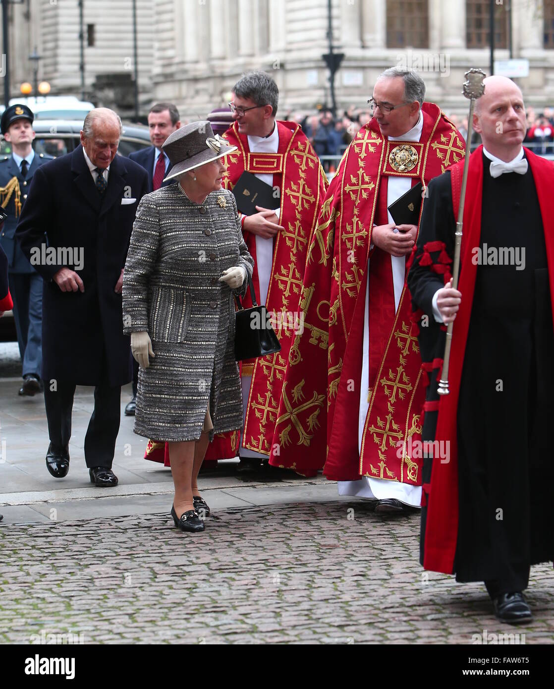 Queen Elizabeth II, accompanied by Prince Philip, Duke of Edinburgh ...