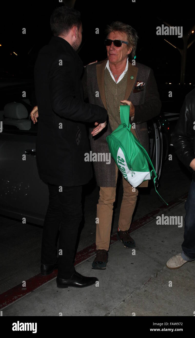 Rod Stewart departs on a flight from Los Angeles International Airport ...