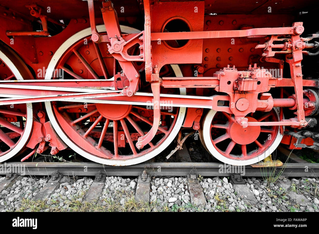 Industrial shot with old steam train driving wheel mechanism Stock ...