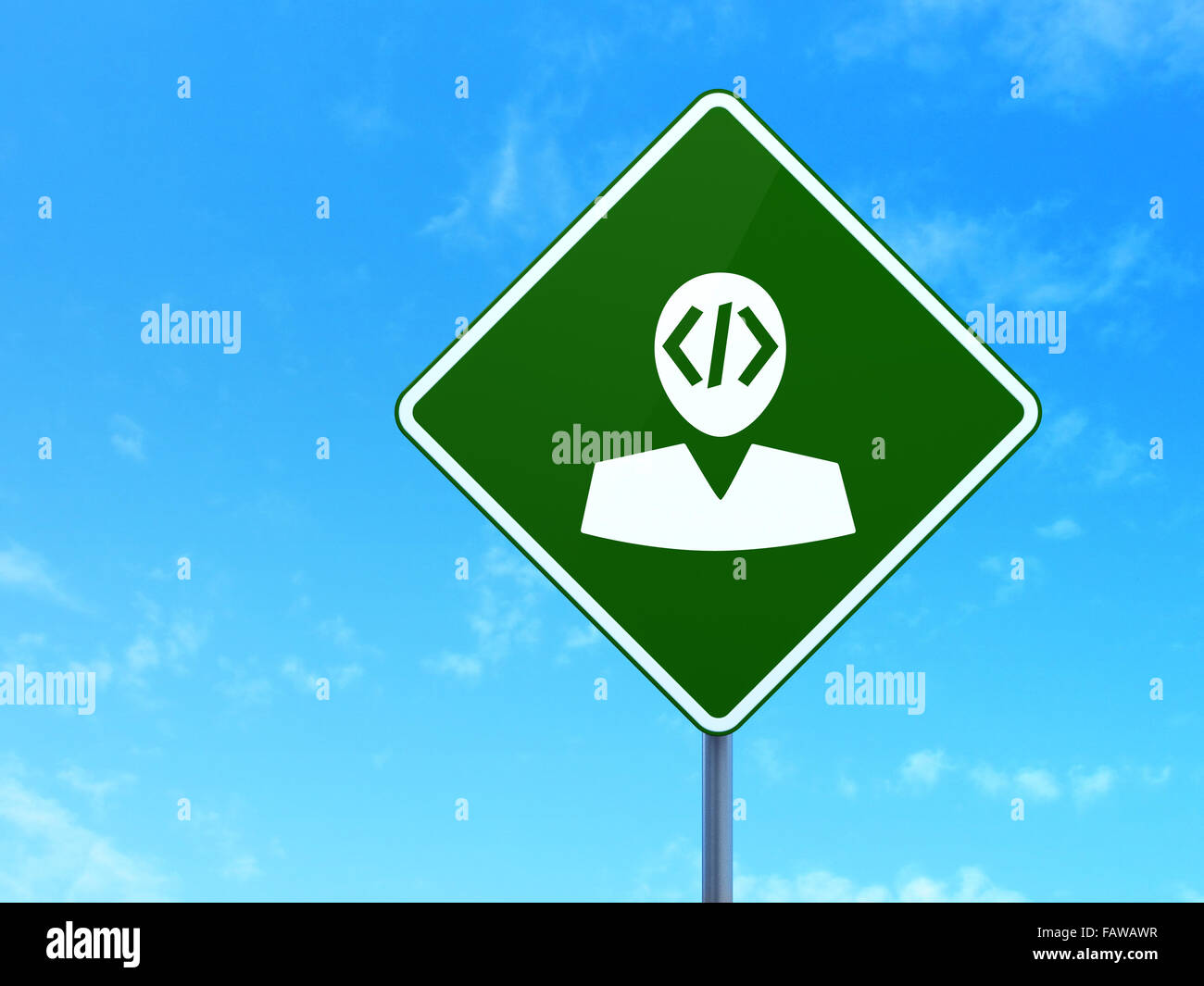 Programming concept: Programmer on road sign background Stock Photo - Alamy