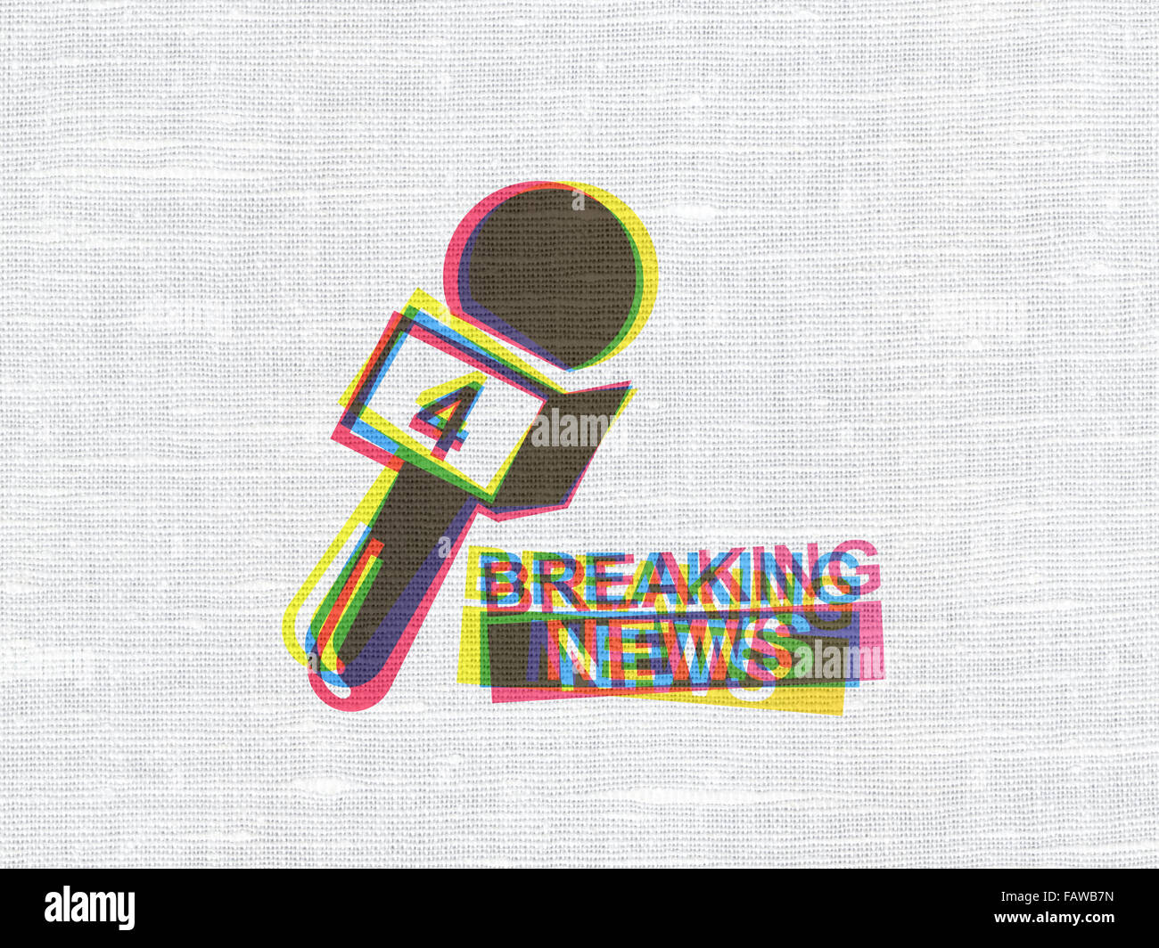 News concept: Breaking News And Microphone on fabric texture background ...