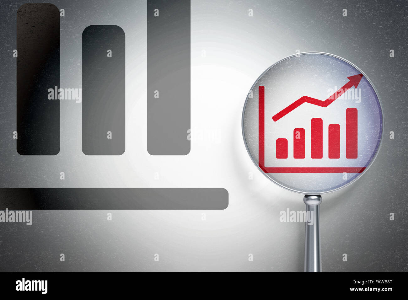 Advertising concept: Growth Graph with optical glass on digital ...
