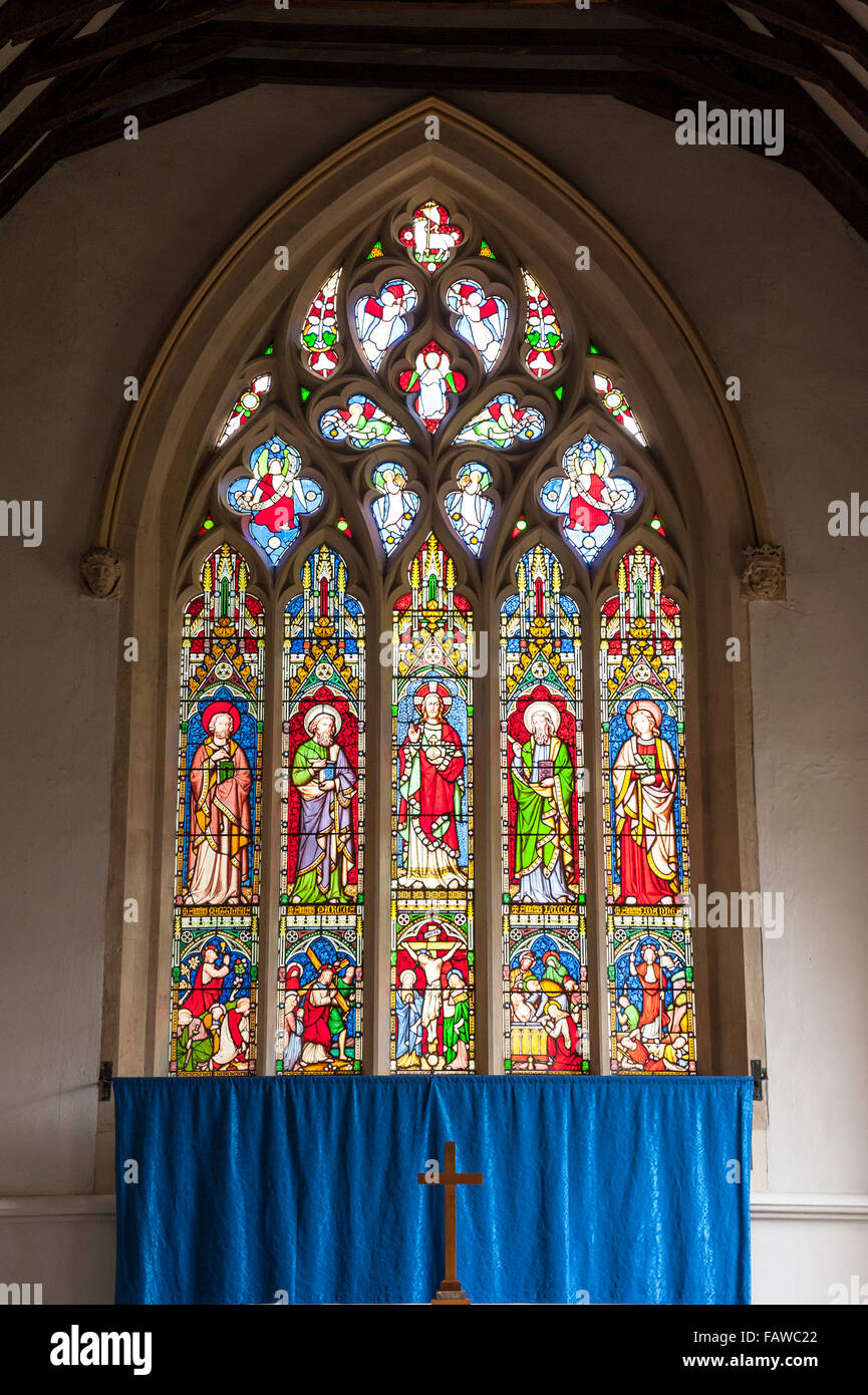 A stained glass window inside St Edwards Church at Stow-on-the-Wold ...