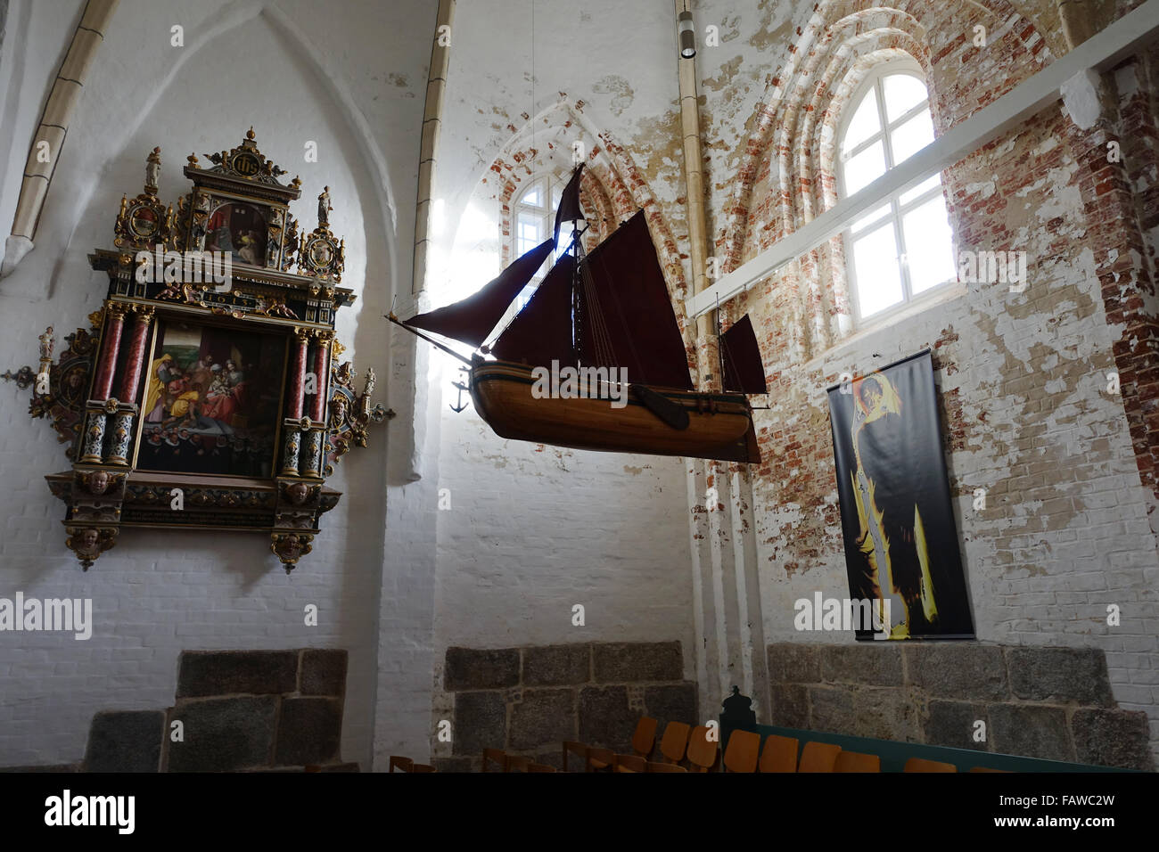 A votive ship in the St. Johannis Church, an Evangelical Lutheran ...