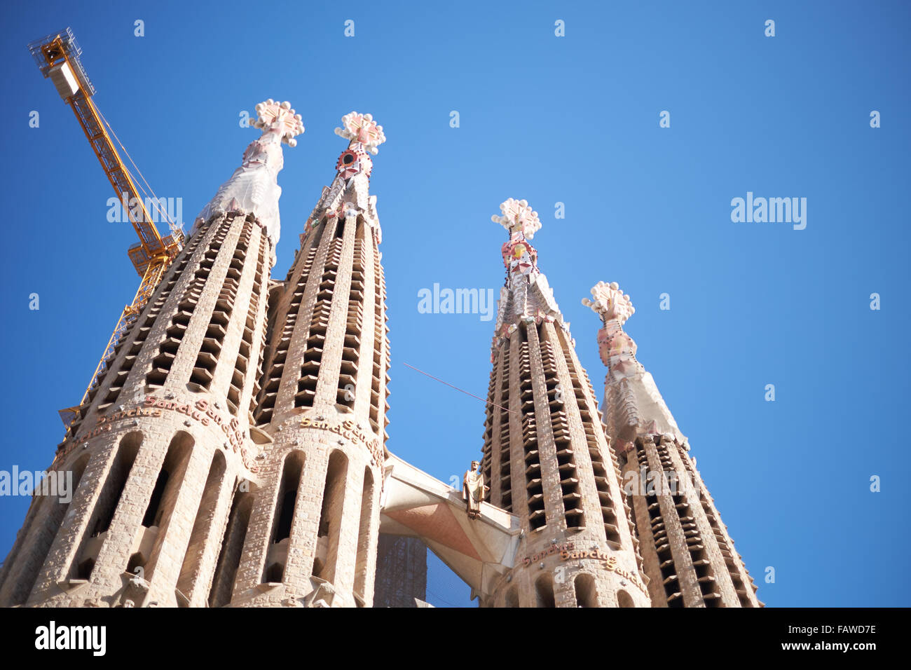 Towers or spires of the Sagrada Família Gaudi church in Barcelona Spain ...