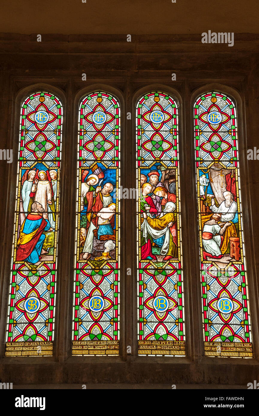 A stained glass window inside St Edwards Church at Stow-on-the-Wold ...