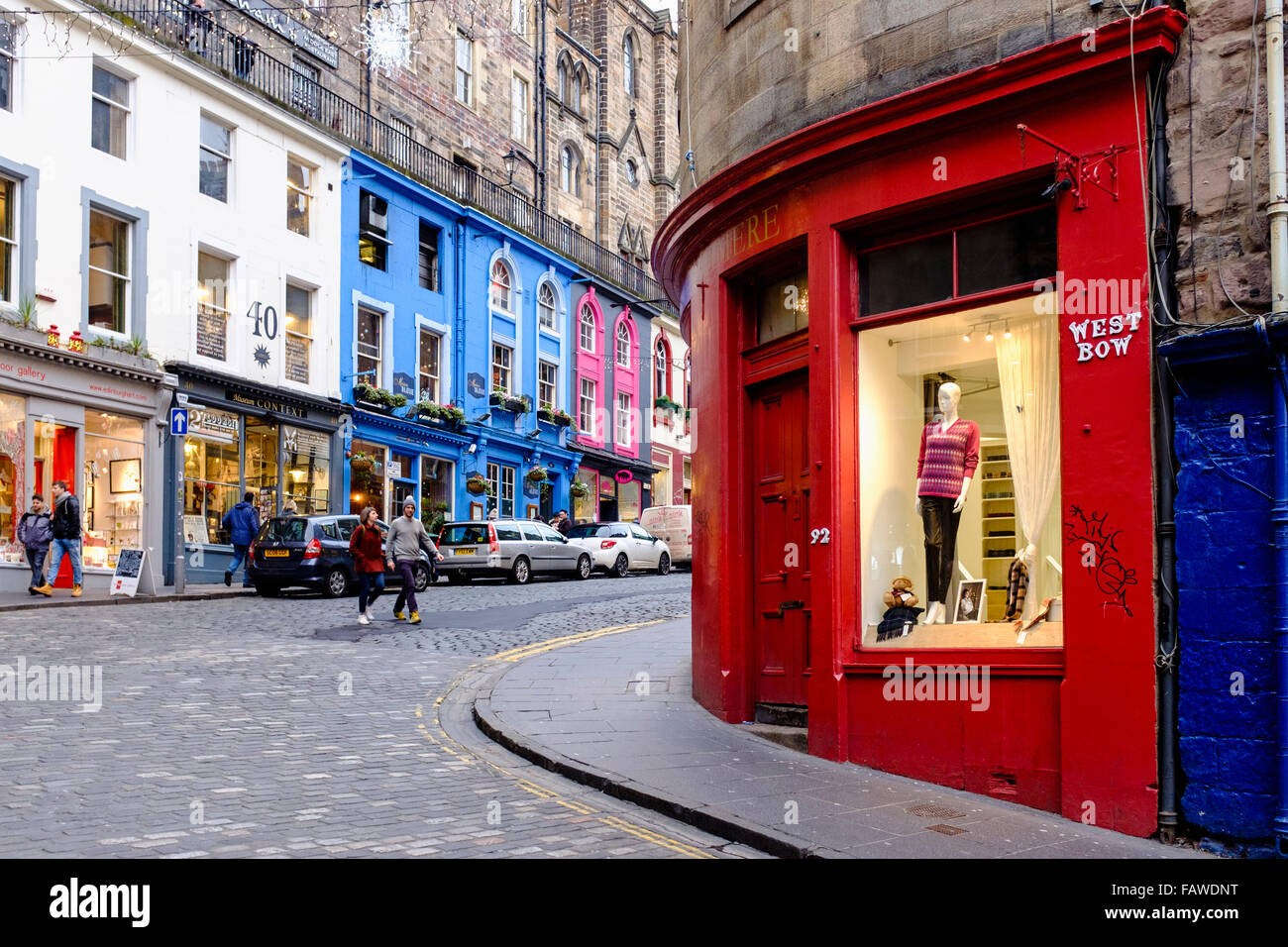 View of shops on historic Victoria Street and West Bow in Old Town of ...