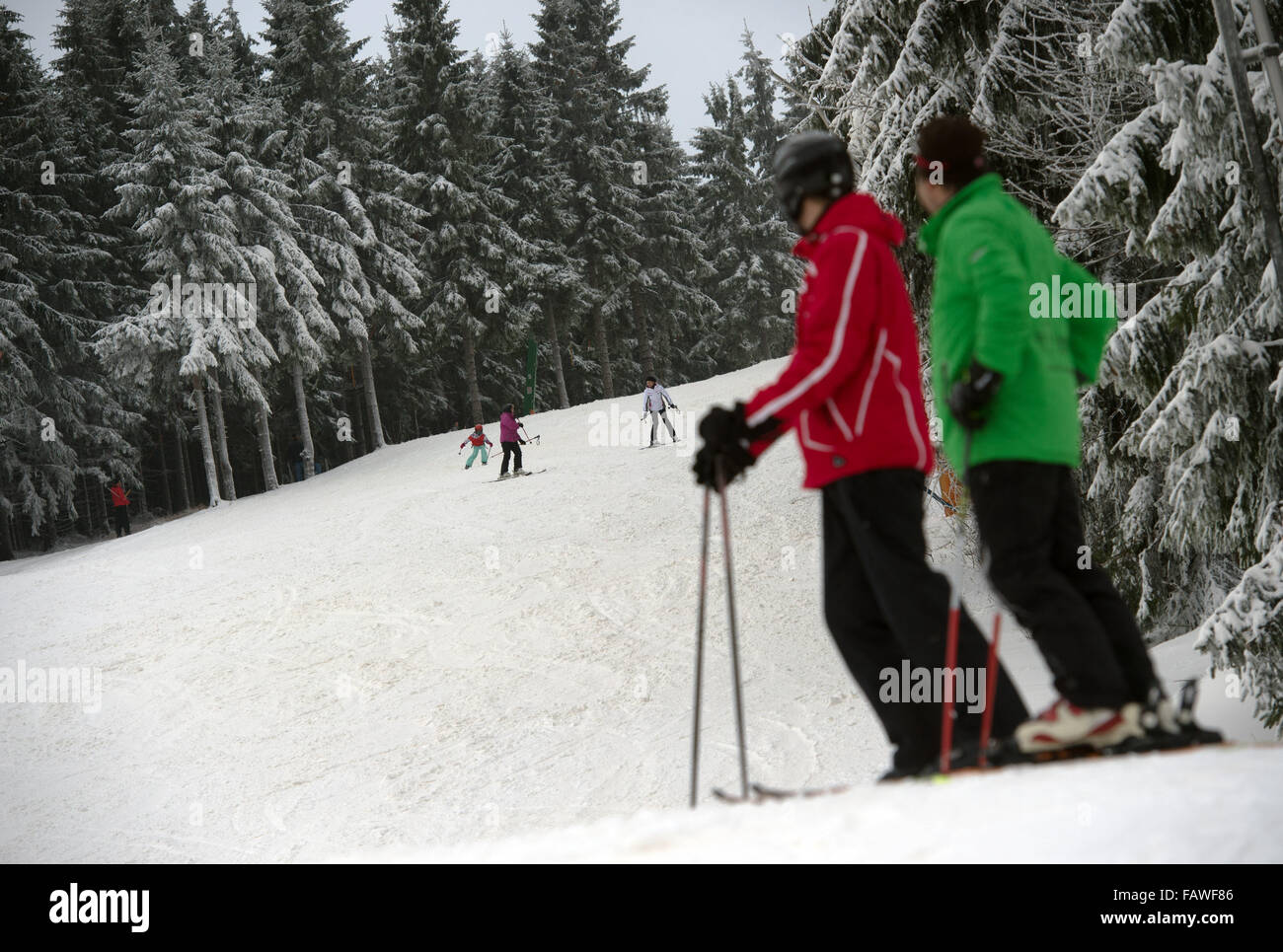 Altenberg, Germany. 5th Jan, 2016. Ski instructor Frank Dittrich (l ...