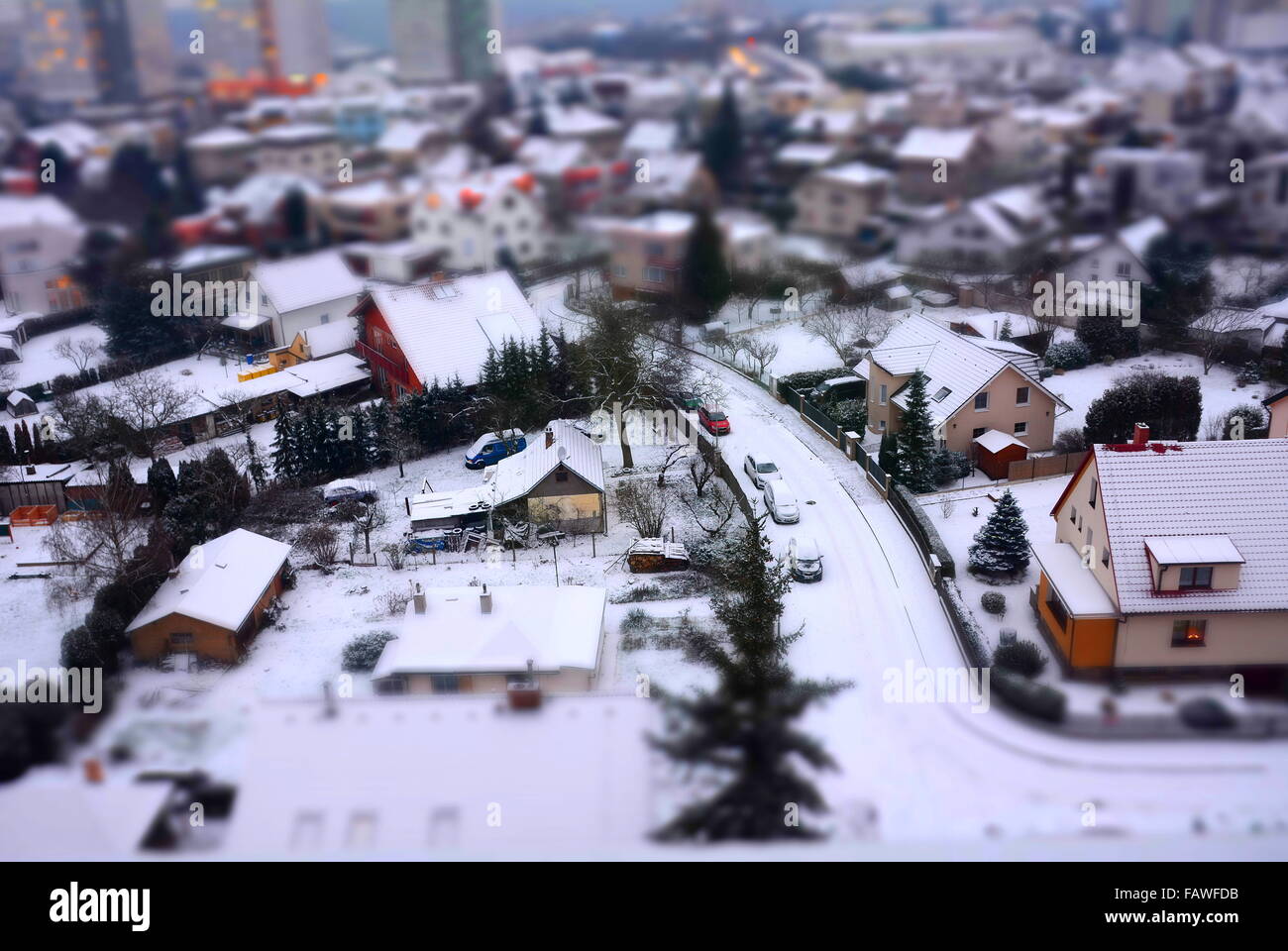 City shot with tilt shift effect at winter Stock Photo - Alamy