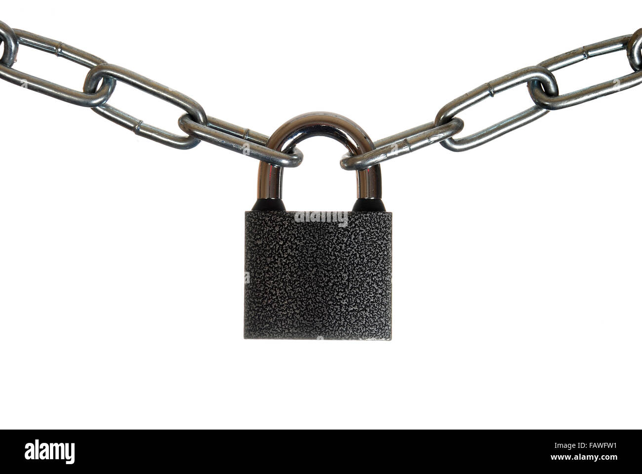 a closed padlock with chain on white background Stock Photo - Alamy