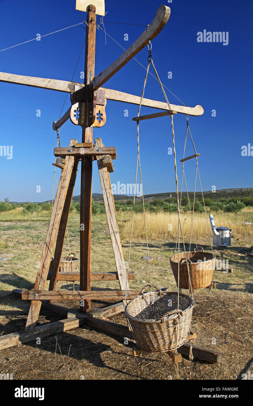 Medieval childrens carousel model on a fairground of a renaissance ...