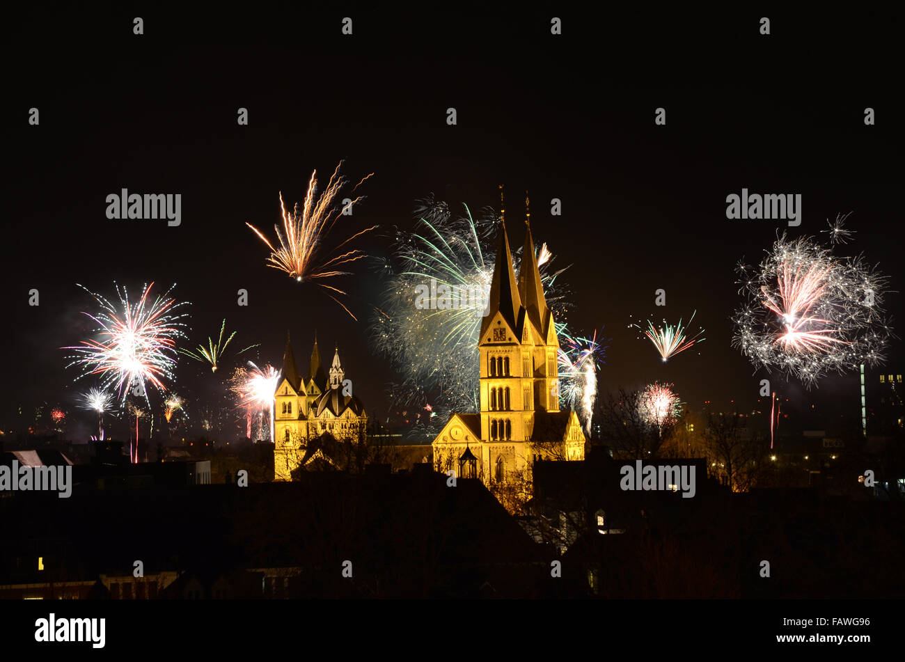 Fireworks over Roermond (Netherlands) on New Year’s Eve 2015 Stock ...