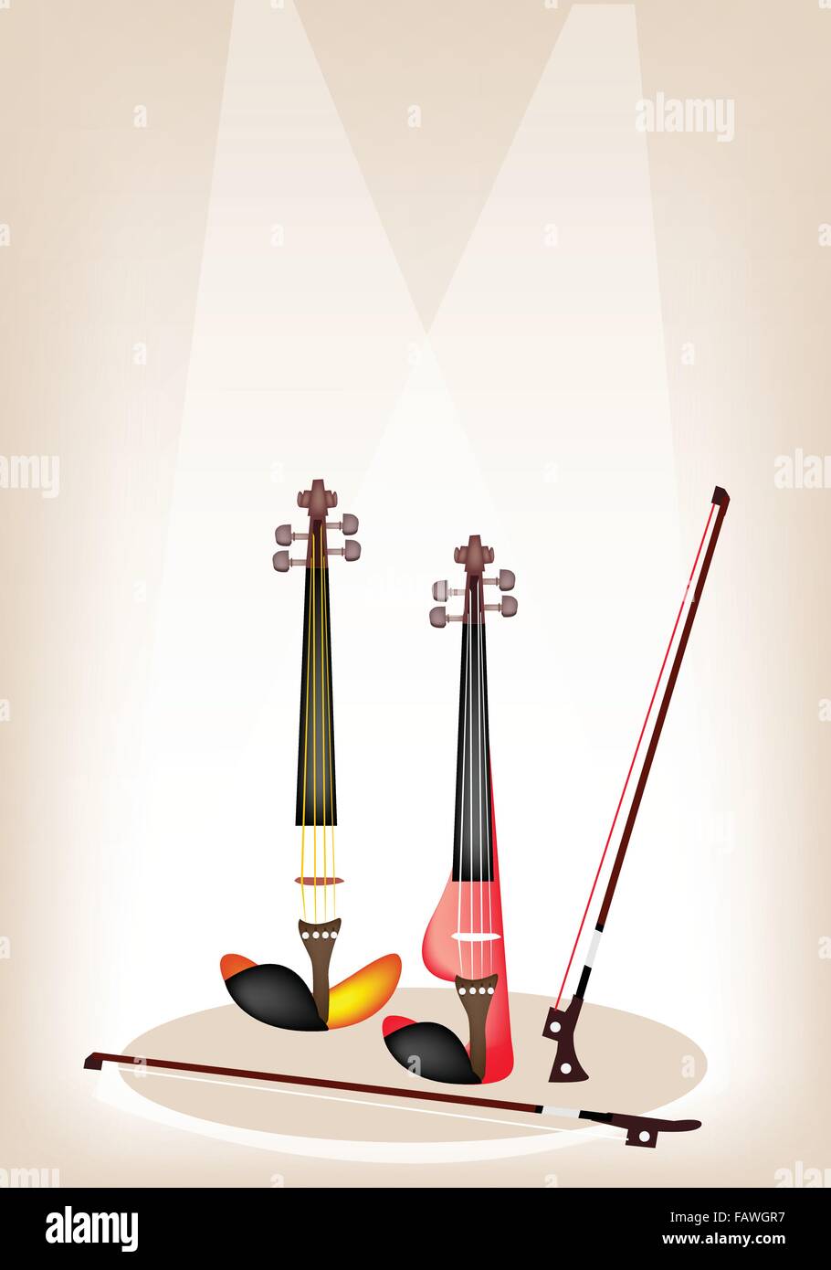 Music Instrument, Illustration of Two Modern Red and Orange Violins on ...