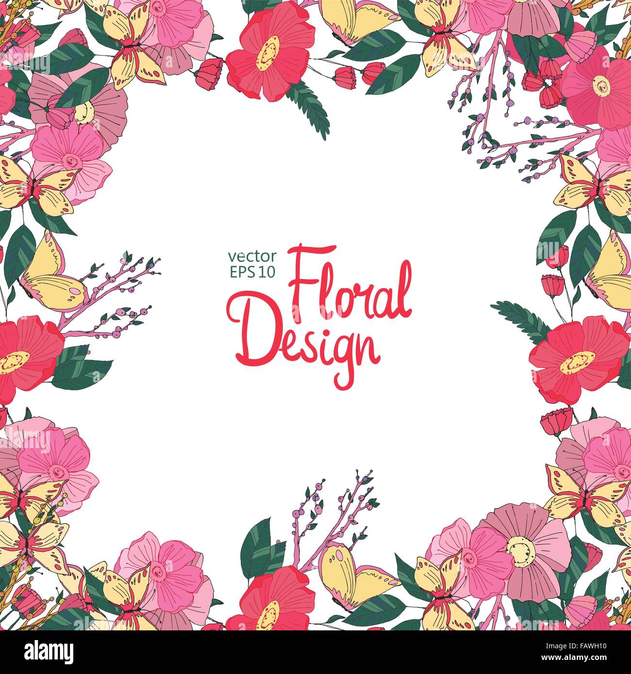 Floral frame with flowers berries and butterfly Stock Vector Image ...