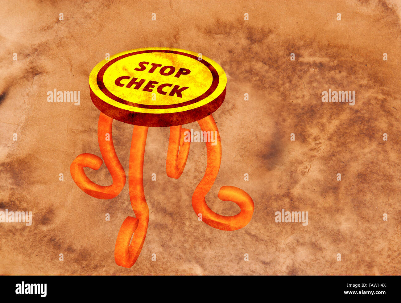 Chair sign and have the message that stop check on old paper background ...