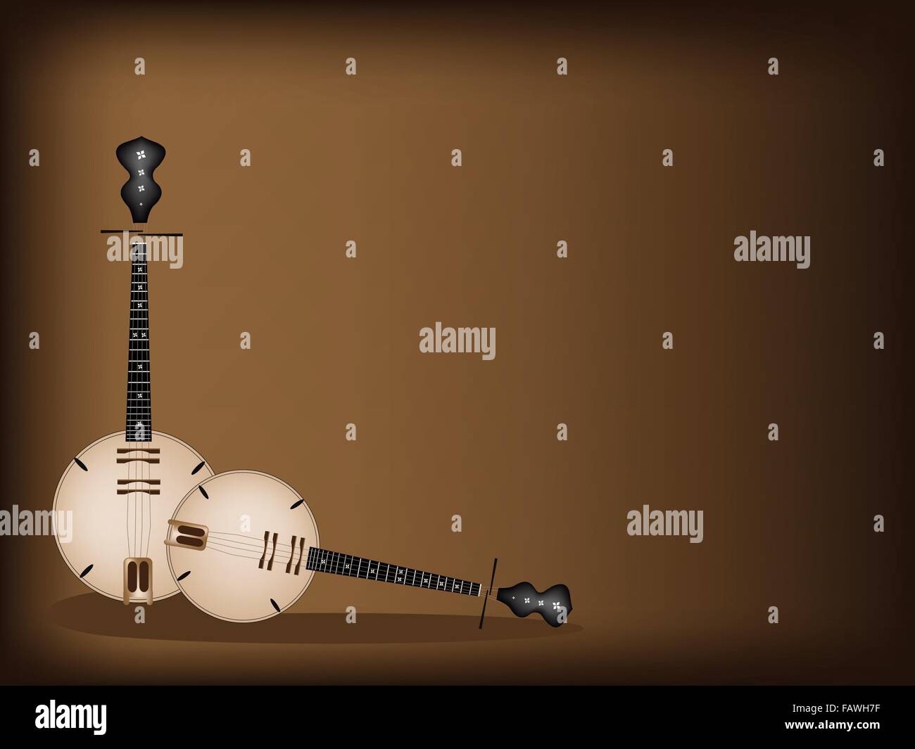 Music Instrument, An Illustration Brown Color of Banjo or Dan Nguyet on Beautiful Dark Brown ...