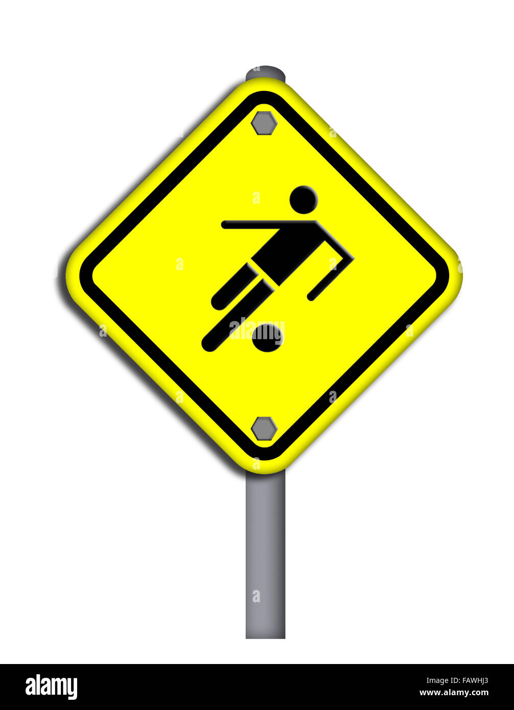 Football icon in yellow traffic plate isolated on white background ...