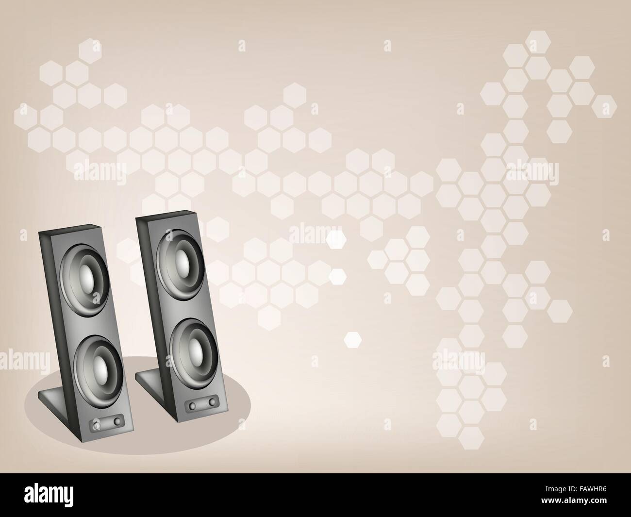 Illustration Computer Speakers on Beautiful Brown Background with Copy ...