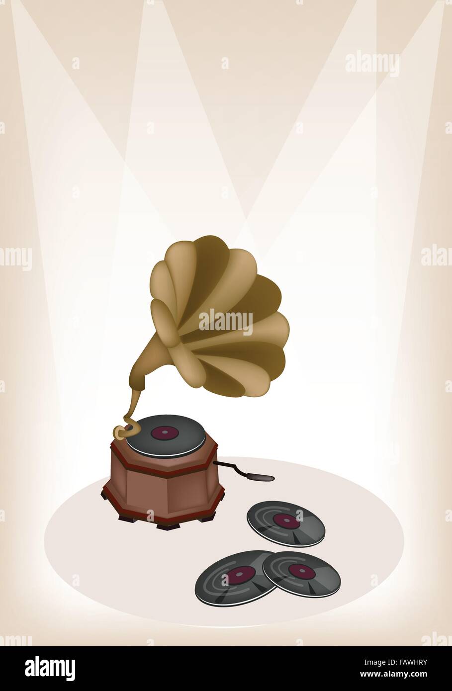 Illustration of A Golden Gramophone or Turntable and Gramophone Record ...
