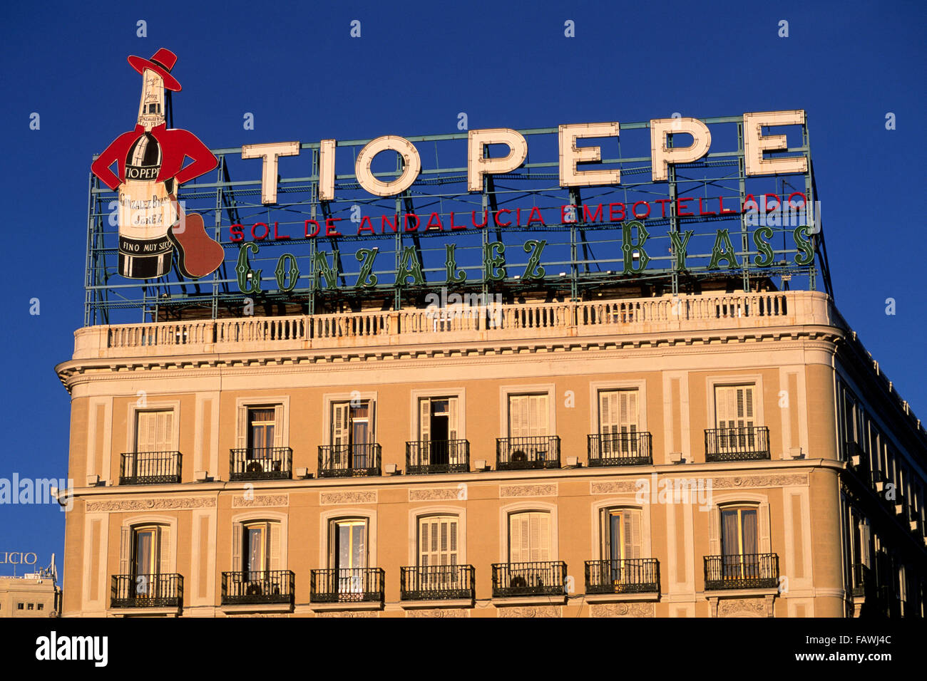 Spain, Madrid, Puerta del Sol, Tio Pepe advertising sign Stock Photo ...