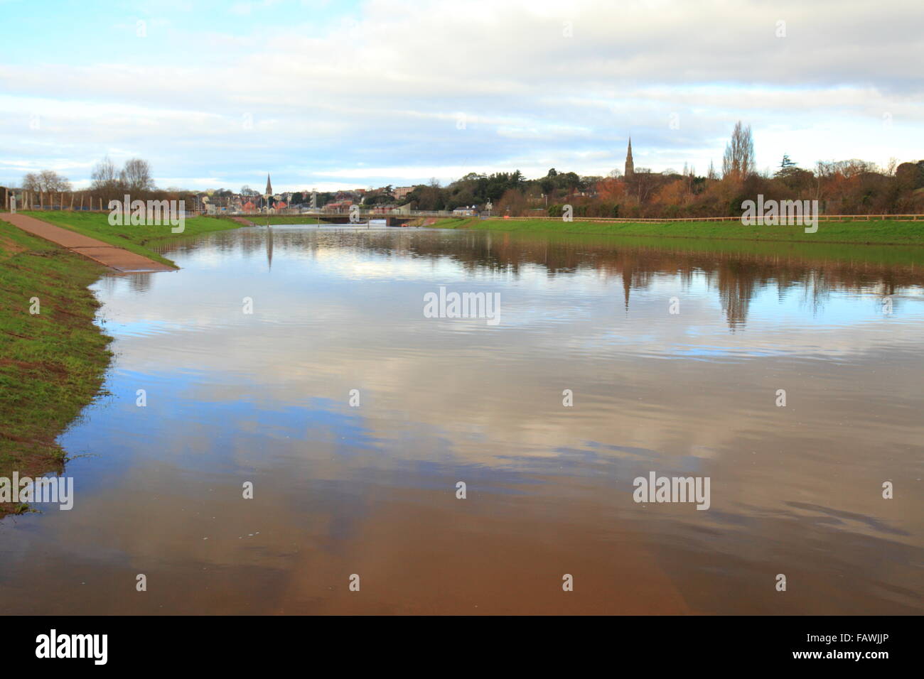 Exeter flood relief channel, in operation following heavy rain, Exeter ...