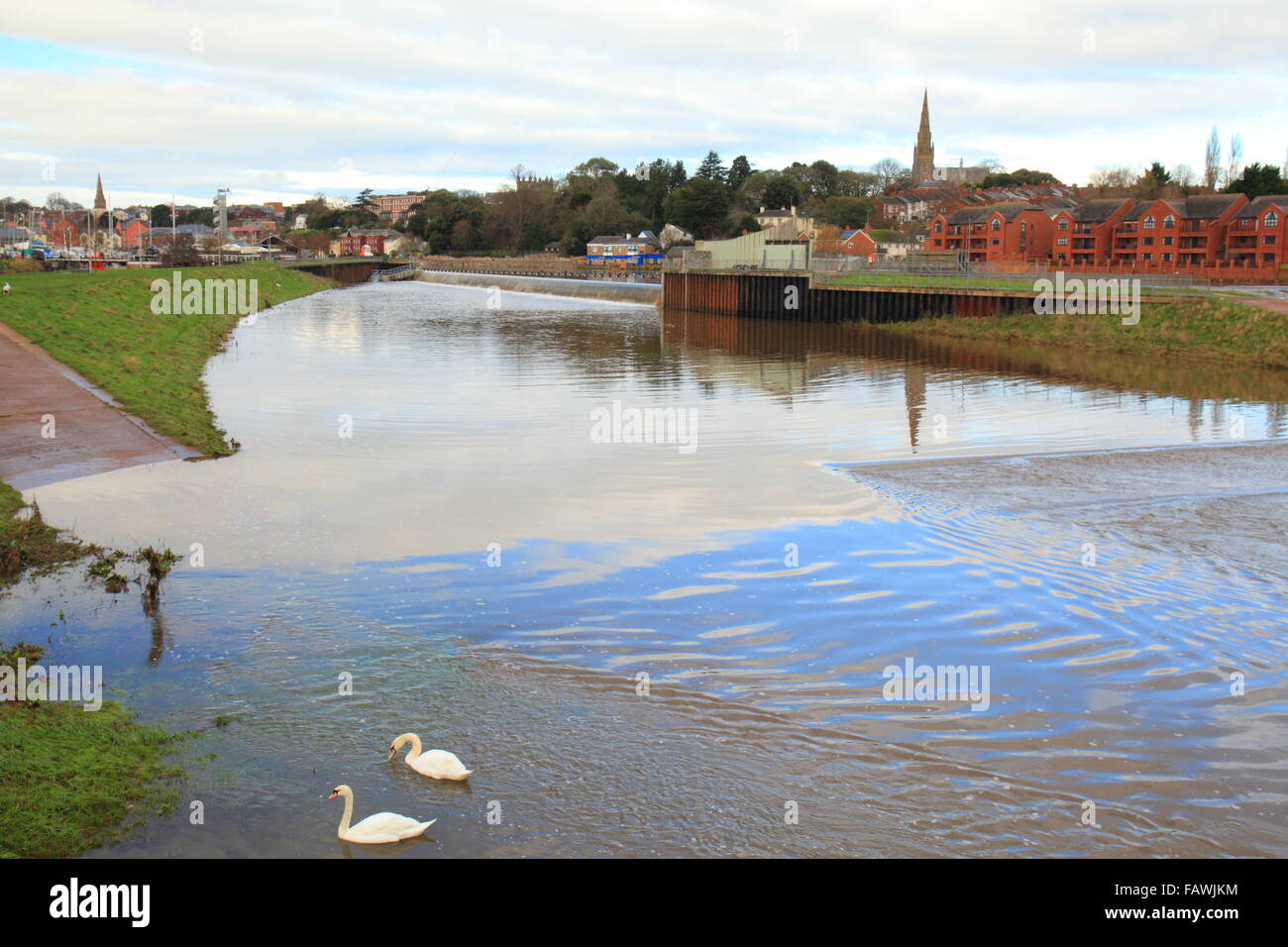 Exeter flood relief channel, in operation following heavy rain, Exeter ...