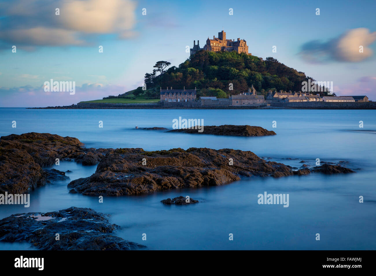 Twilight over Saint Michael's Mount, Marazion, Cornwall, England, UK ...