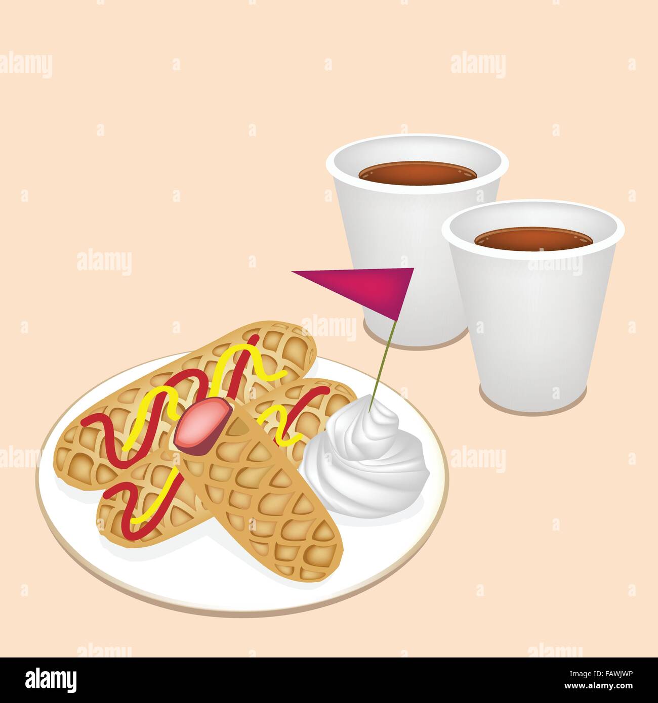 Sweet waffles cup coffee Stock Vector Images - Alamy