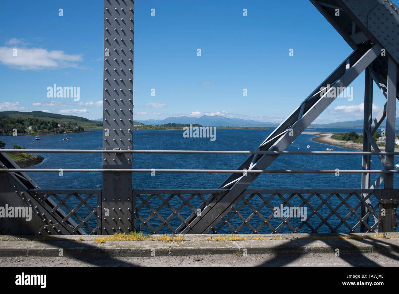 A view across Loch Etive to the Isle of Mull from The Connel Bridge ...
