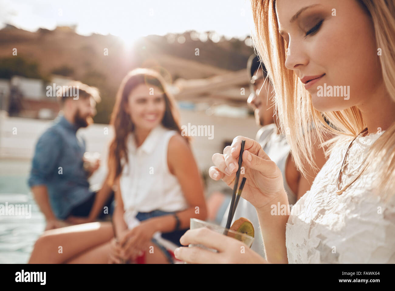 Young woman pool party hi-res stock photography and images - Alamy