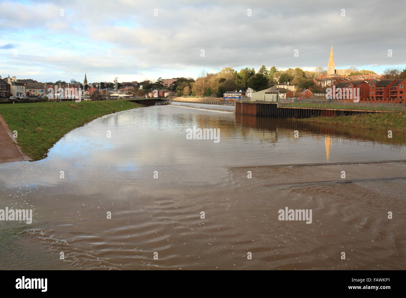 Exeter flood relief channel, in operation following heavy rain, Exeter ...