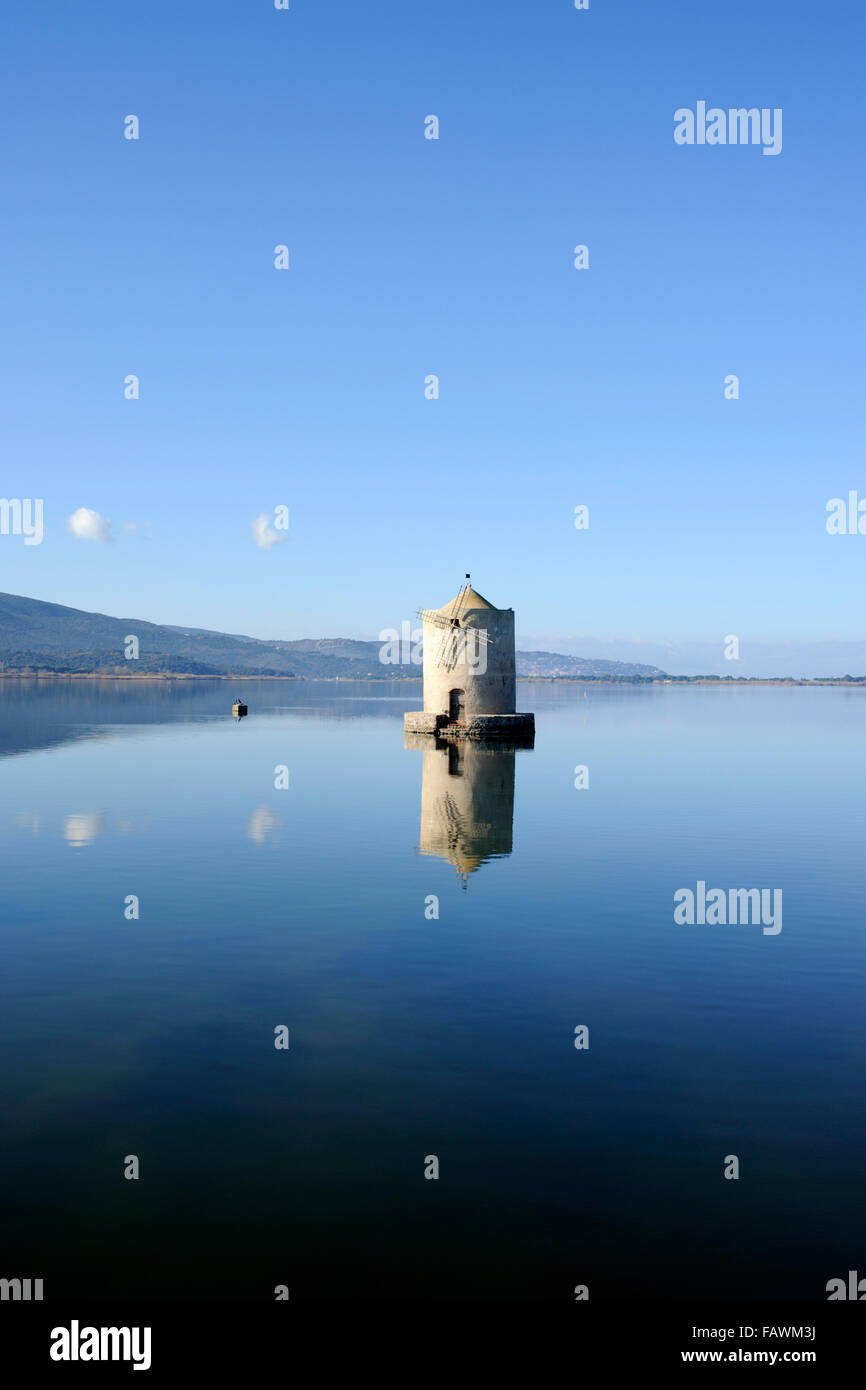 Italy, Tuscany, Argentario, Orbetello, lagoon, ancient windmill Stock ...