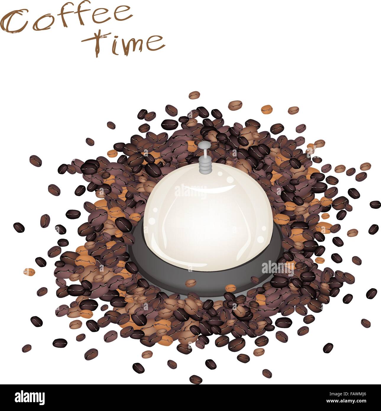 Coffee Time, Beautiful Service Bell with Roasted Coffee Bean Isolated ...
