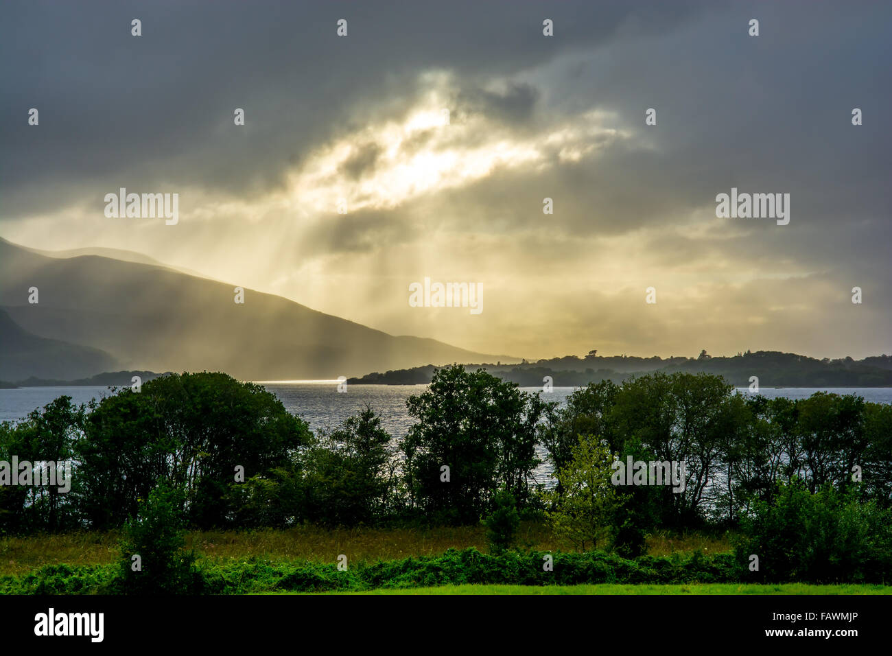 Sun Rays at Muckross Lake in Killarney National Park in Ireland Stock ...