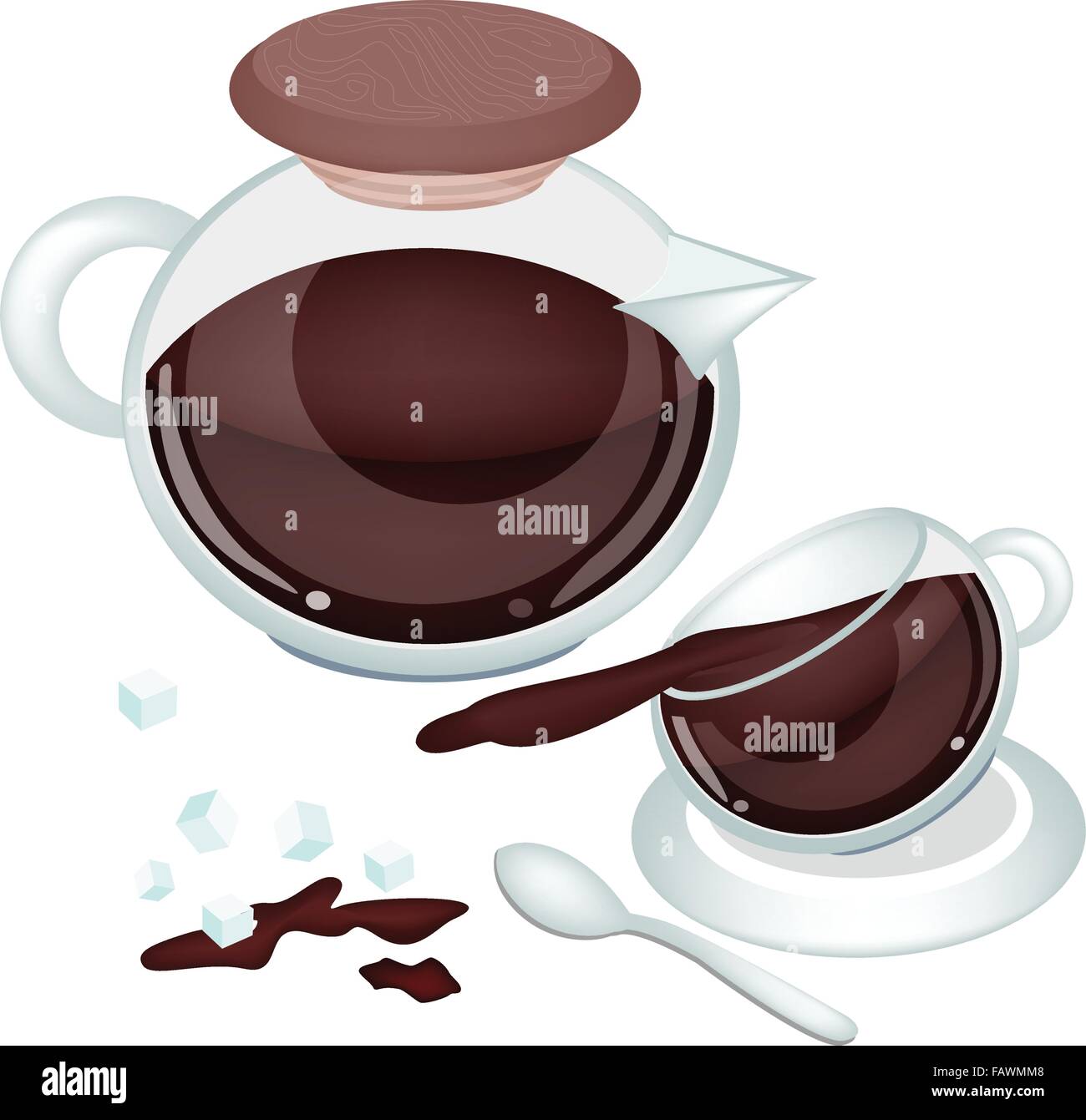 Coffee Time, Three Cups of Coffee with Hot Coffee in Coffee Pot Stock ...