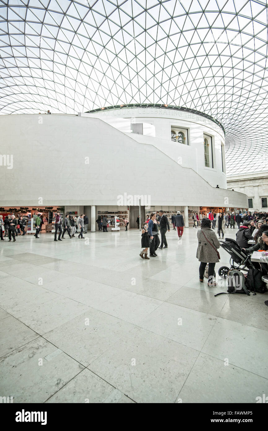 British Museum with the glass roof by architect Sir Norman Foster Stock ...